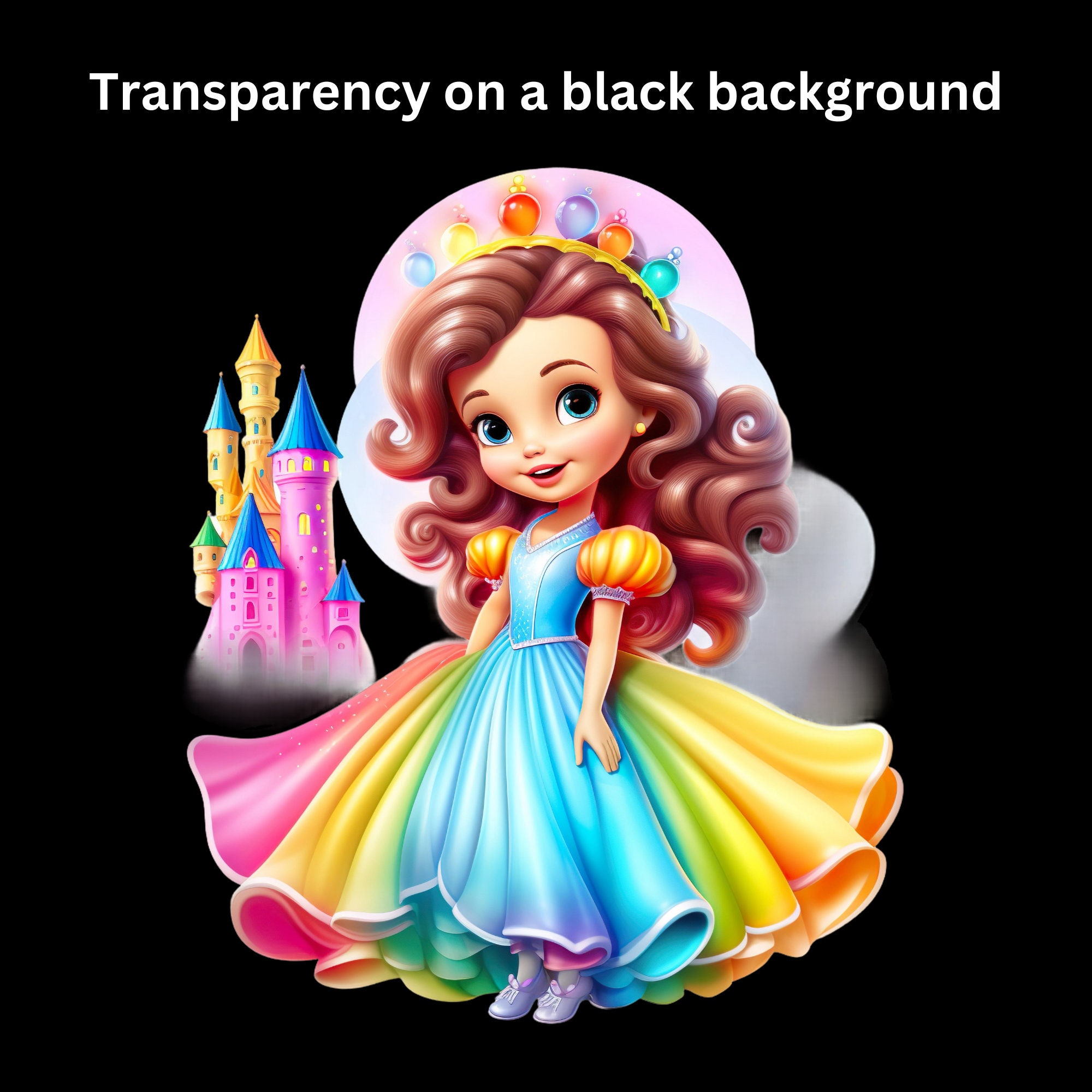 Cute Rainbow Princess Clipart, PNG Jpeg Princess Graphic, Digital ...