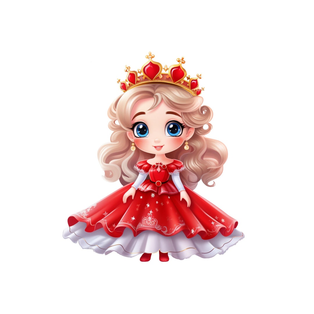 Cute Christmas Princess Clipart, Red Christmas Princess PNG Instant ...