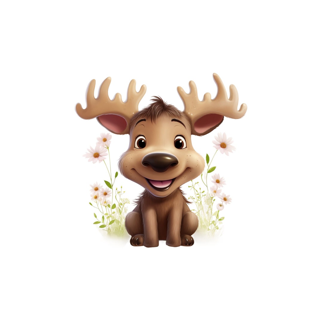 Cute Moose Clipart, Baby Moose PNG, Transparent Digital Download, Moose ...