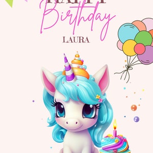 Unicorn Clipart, Cute Baby Unicorn With Cupcake, Birthday Style Unicorn ...