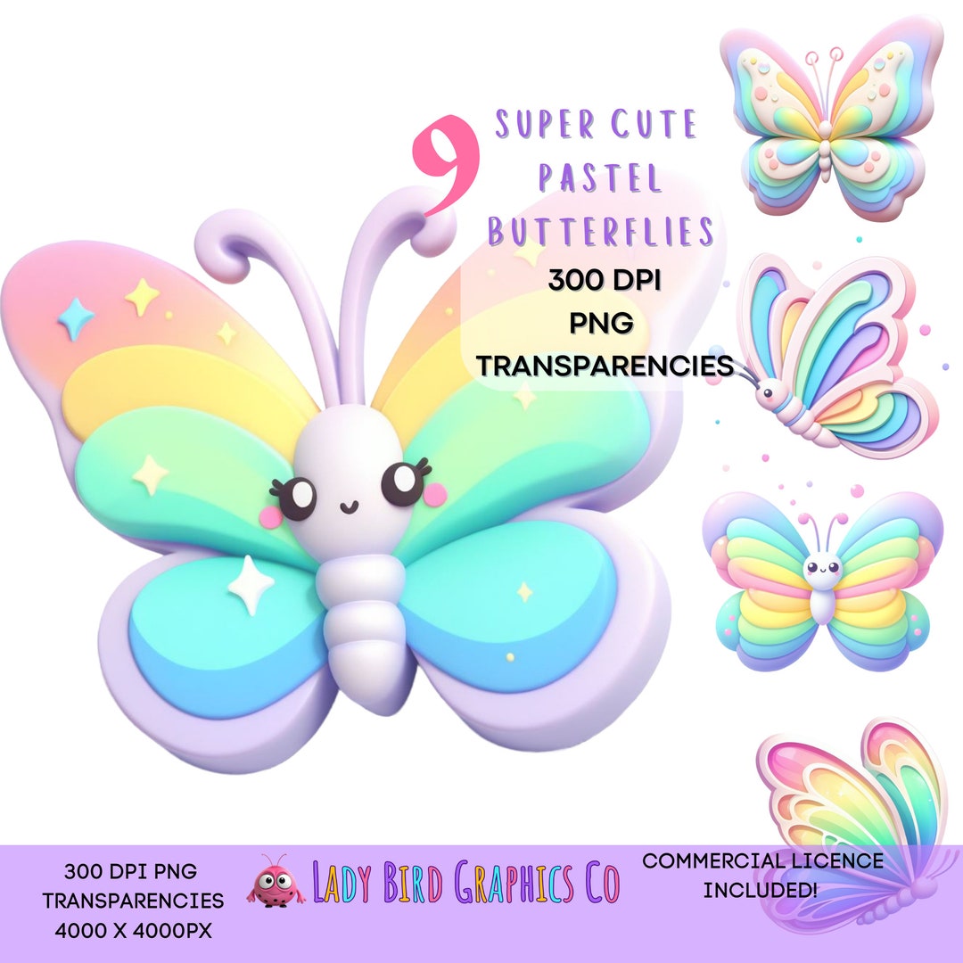 Cute Butterfly Clipart Pastel Butterfly PNG Bundle - Etsy