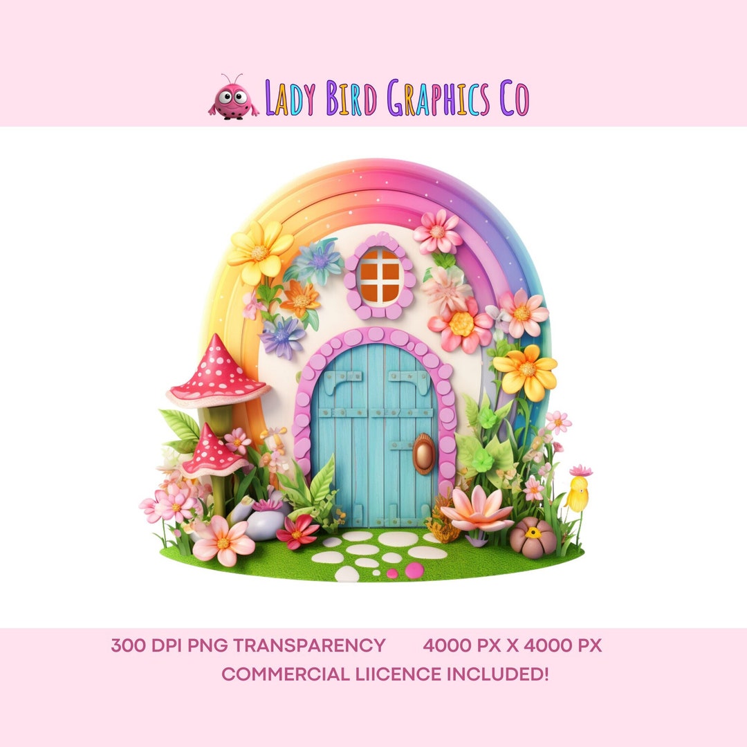 Fairy Door, Cute Rainbow Fairy Door Clipart, Fairy Tale House Instant ...