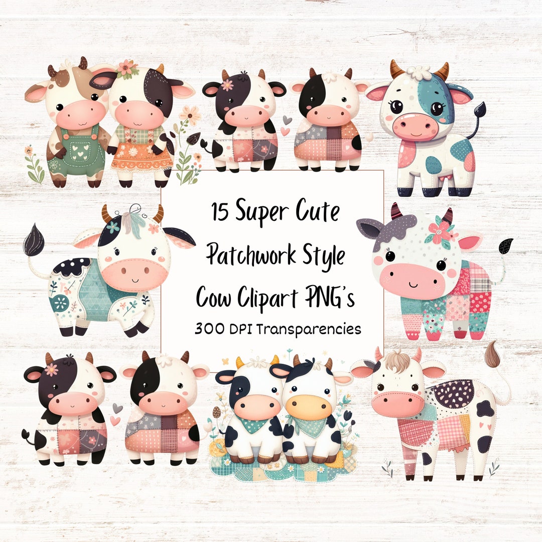 Cute Cow Clipart, Patchwork Cows PNG, Transparent Digital Download ...