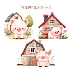 Cute Pigs Clipart, Patchwork Piglets PNG, Transparent Digital Download ...