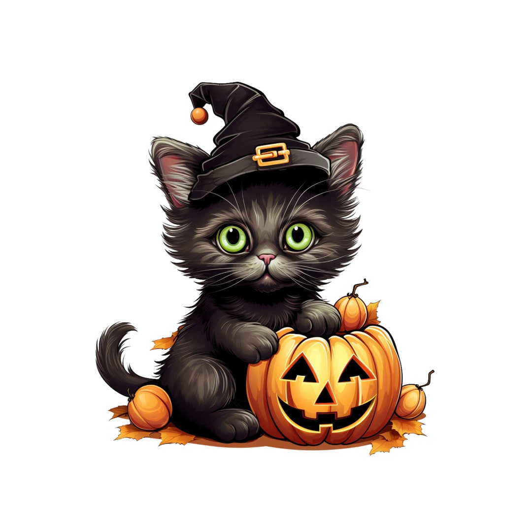 Cute Halloween Cat Clipart, Kids Halloween Clipart, Instant Download ...
