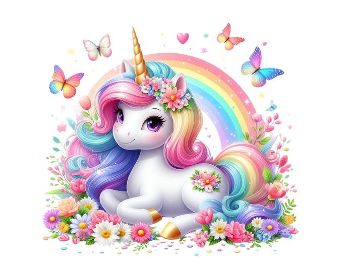 Rainbow Unicorn Clipart, Cute Unicorn PNG, Unicorn Digital Download ...