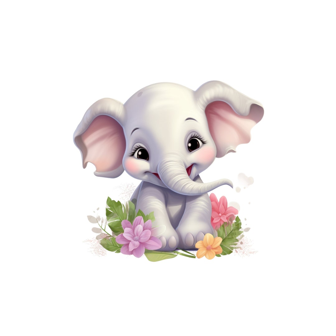 Cute Elephant Clipart, Baby Elephant PNG, Transparent Digital Download ...