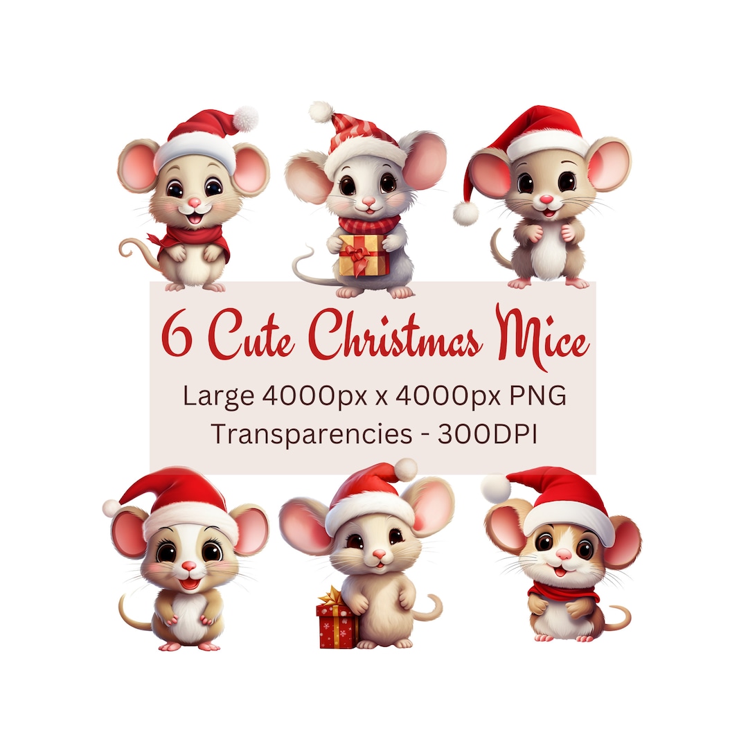 Christmas Mice Bundle, Cute Christmas Mice Clipart PNG Transparencies ...