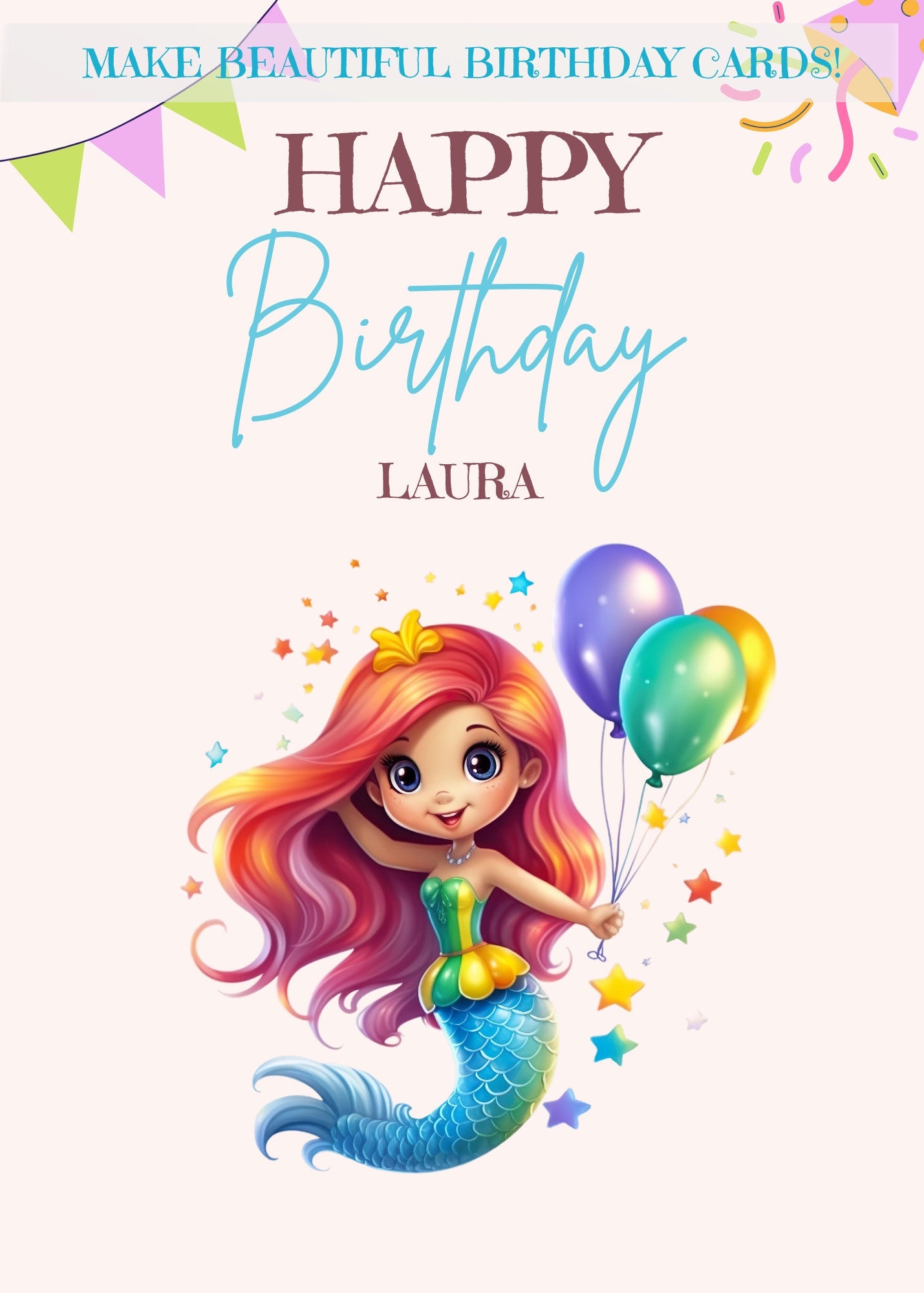 Cute Mermaid Clipart, Birthday Mermaid PNG Jpeg, Mermaid Transparent ...