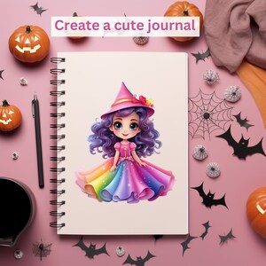 Cute Witch, Halloween Clipart, Cute Pink and Rainbow Witch PNG ...