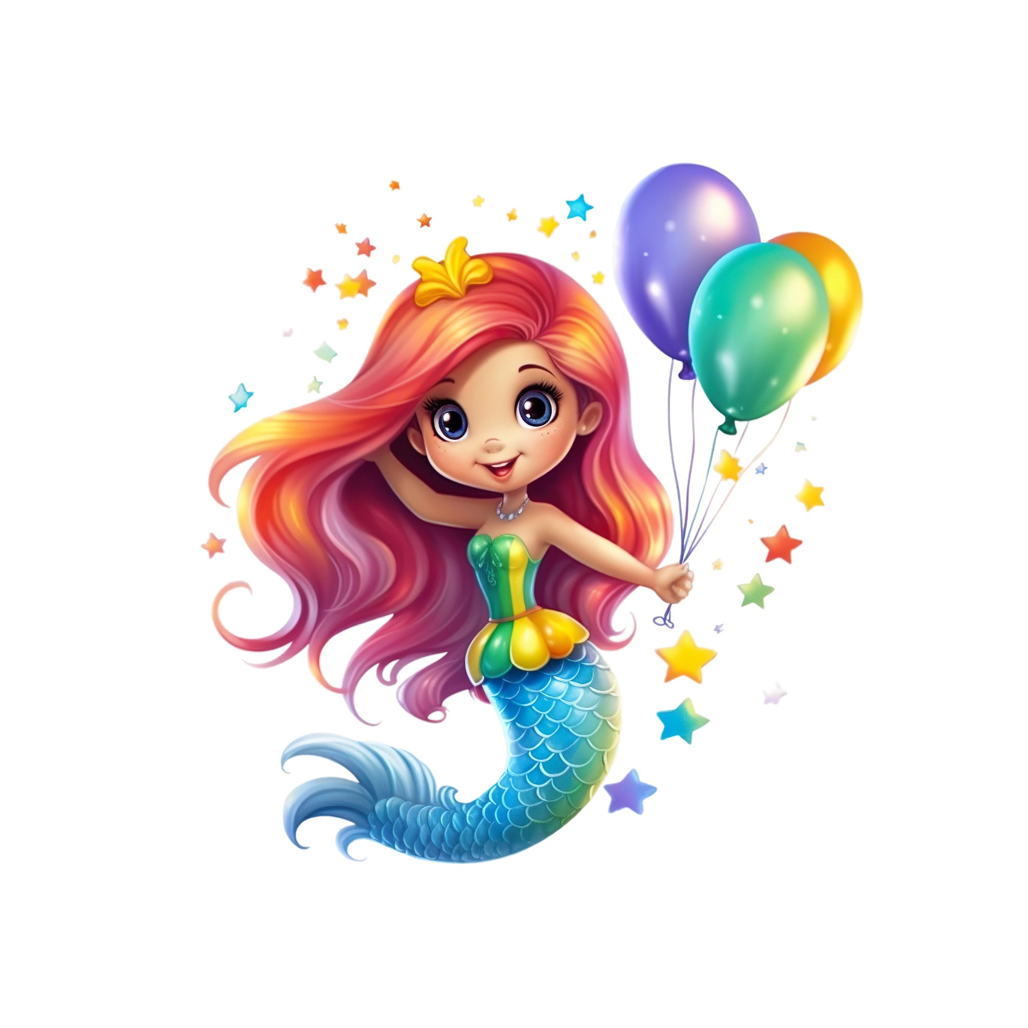 Cute Mermaid Clipart, Birthday Mermaid PNG Jpeg, Mermaid Transparent ...
