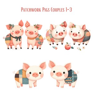 Cute Pigs Clipart, Patchwork Piglets PNG, Transparent Digital Download ...