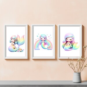 Cute Mermaid Clipart, Pastel Mermaid PNG Bundle, Transparent Images ...