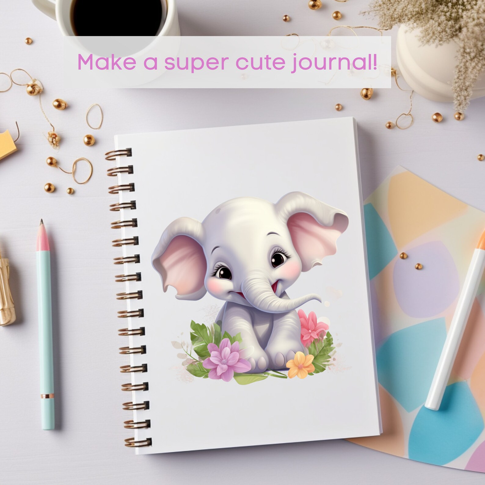 Cute Elephant Clipart, Baby Elephant PNG, Transparent Digital Download ...