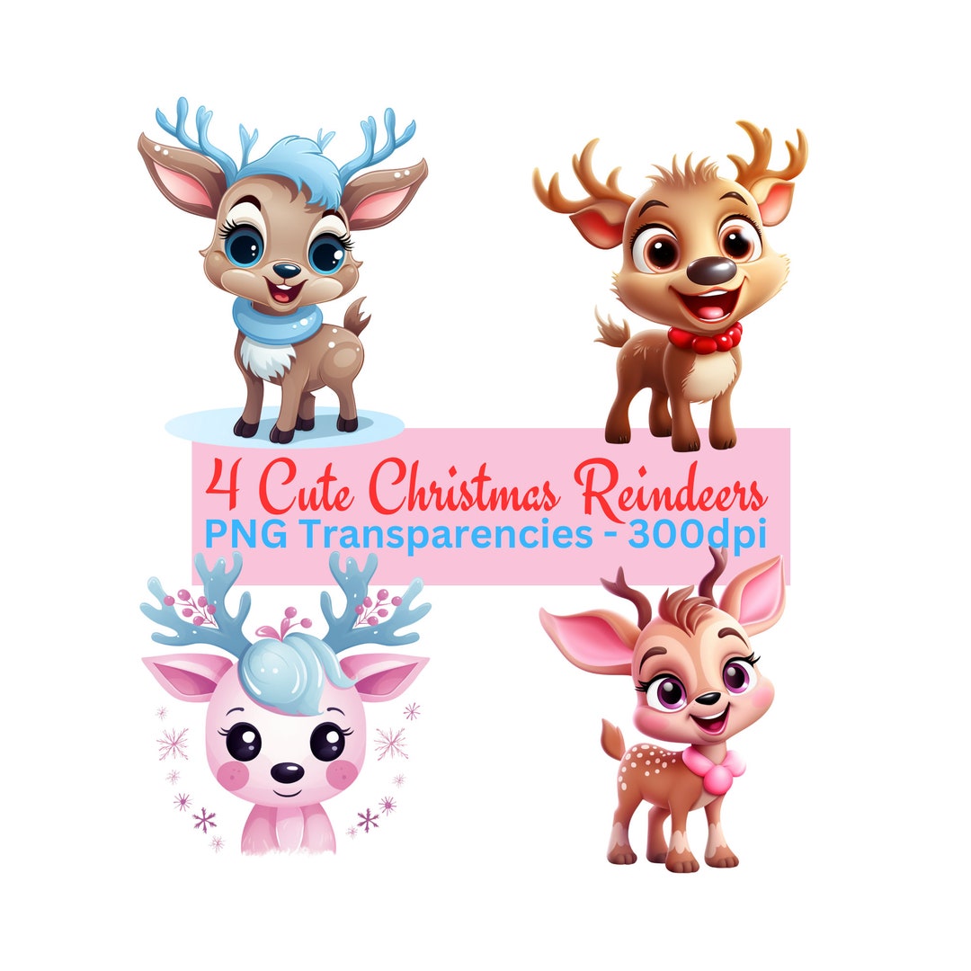 Christmas Reindeer PNG Bundle, Cute Reindeer Clipart, Christmas Instant ...