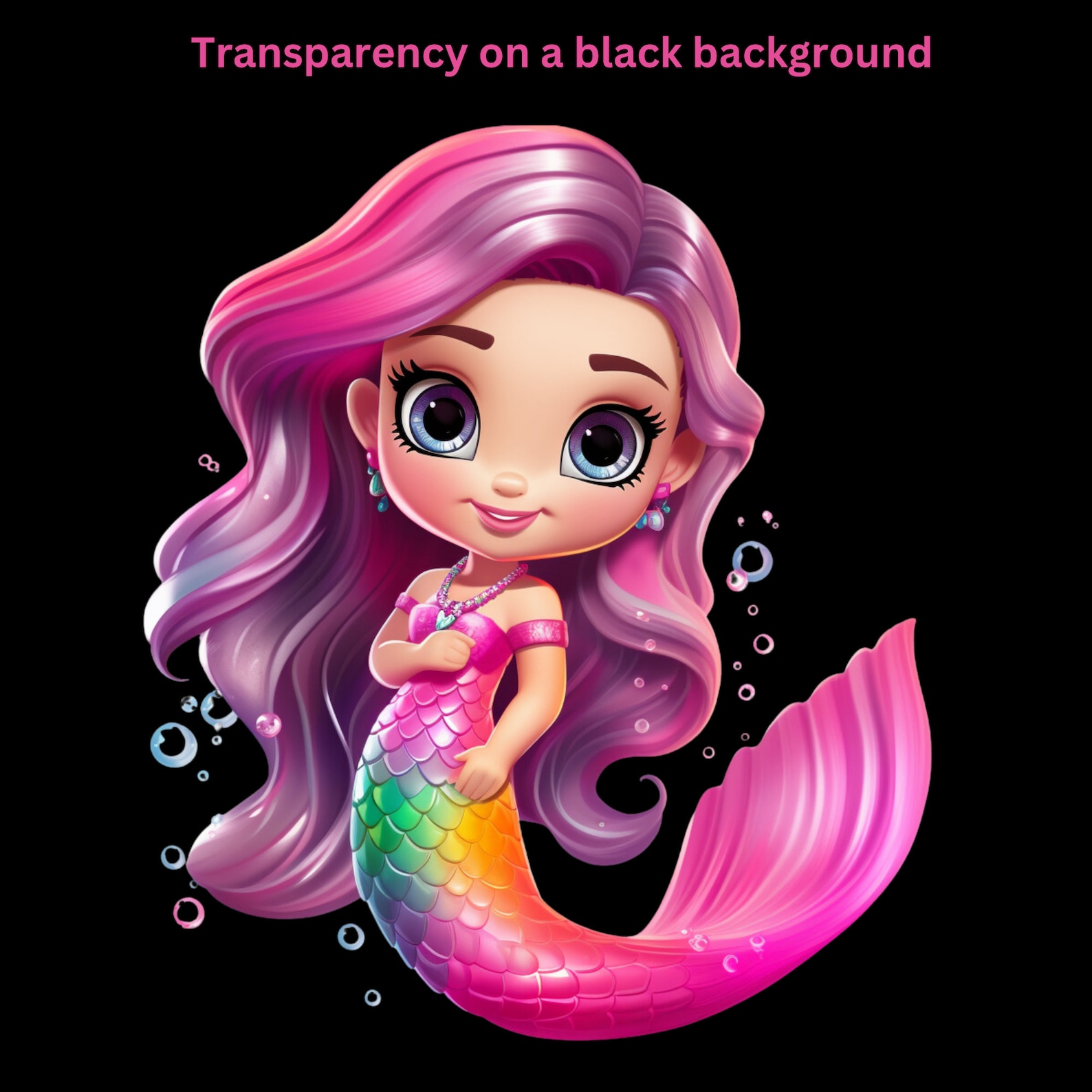 Mermaid, Cute Rainbow Pink Mermaid Clipart PNG, Under the Sea Instant ...