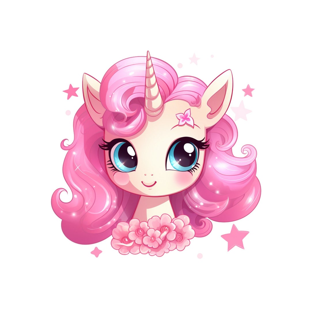 Cute Unicorn Clipart, Pink Unicorn PNG Instant Download, Kawaii Chibi ...