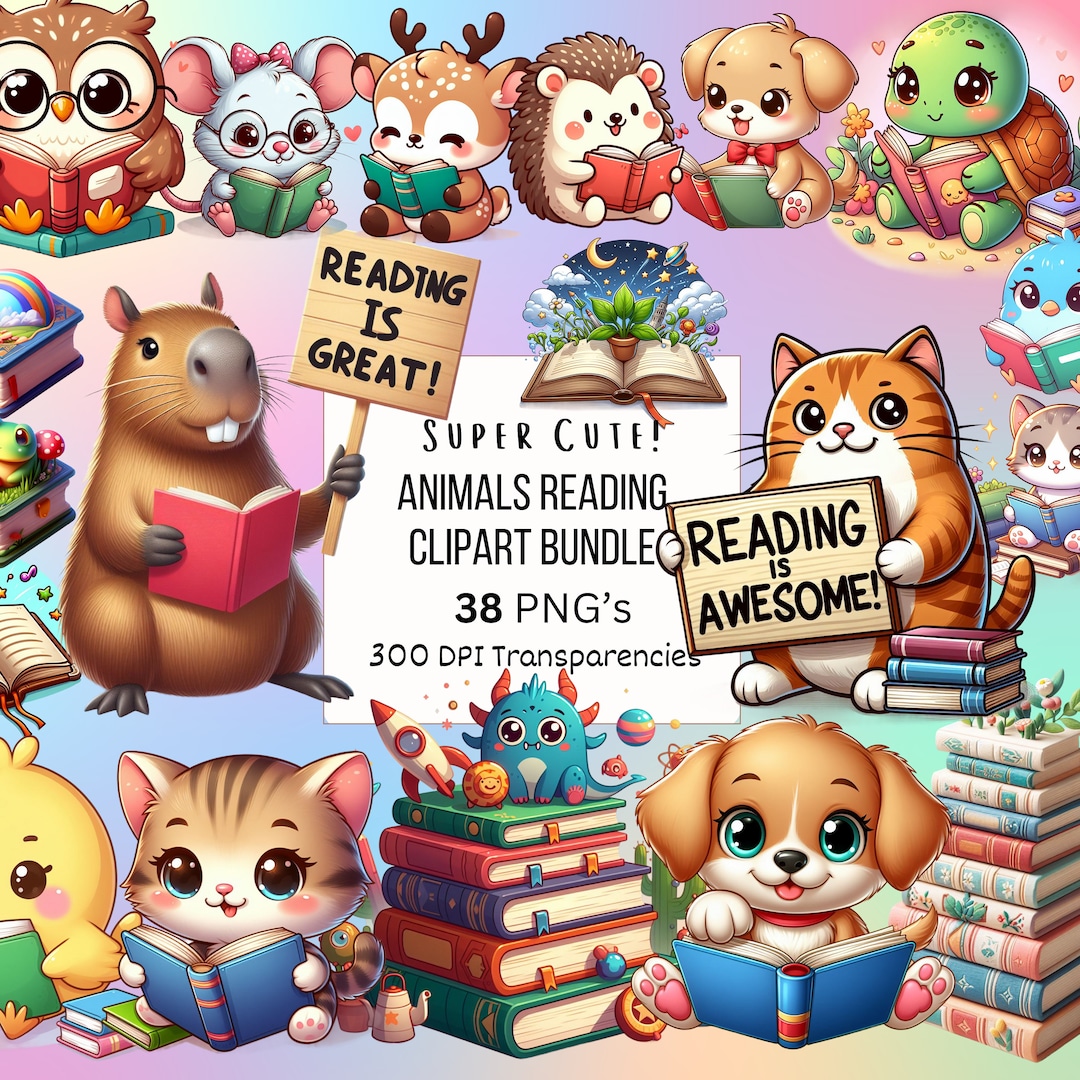 Teachers Clipart Bundle, Animals Reading, Back to School Clipart Bundle ...
