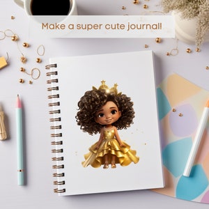Cute Princess Clipart, Cute Afro Princess PNG Instant Download, Gold ...