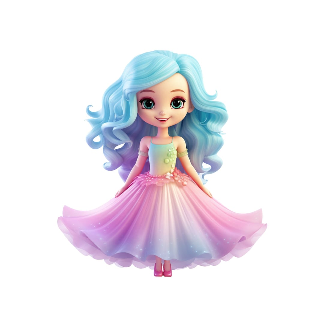 Cute Princess Clipart, Pastel Princess PNG Instant Download, Blue ...
