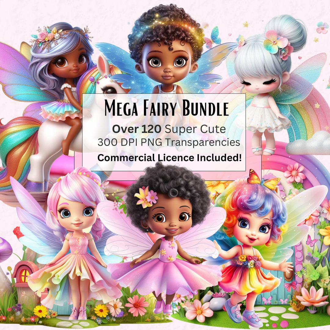 Cute Fairies Clipart Bundle, Large Fairy PNG Bundle, Transparent Images ...