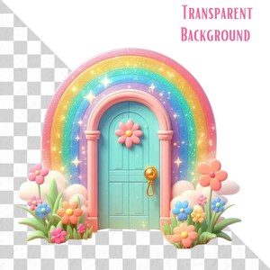Fairy Door, Cute Rainbow Fairy Door Clipart, Fairy Tale House Instant ...