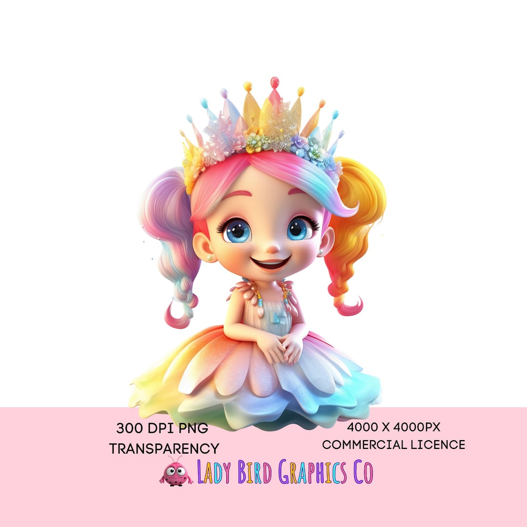 Cute Young Princess Illistration, Pastel Rainbow Princess Image, PNG ...