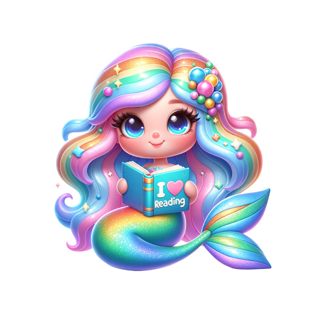 Mermaid Reading Clipart, Back to School PNG Instant Download, Teachers ...