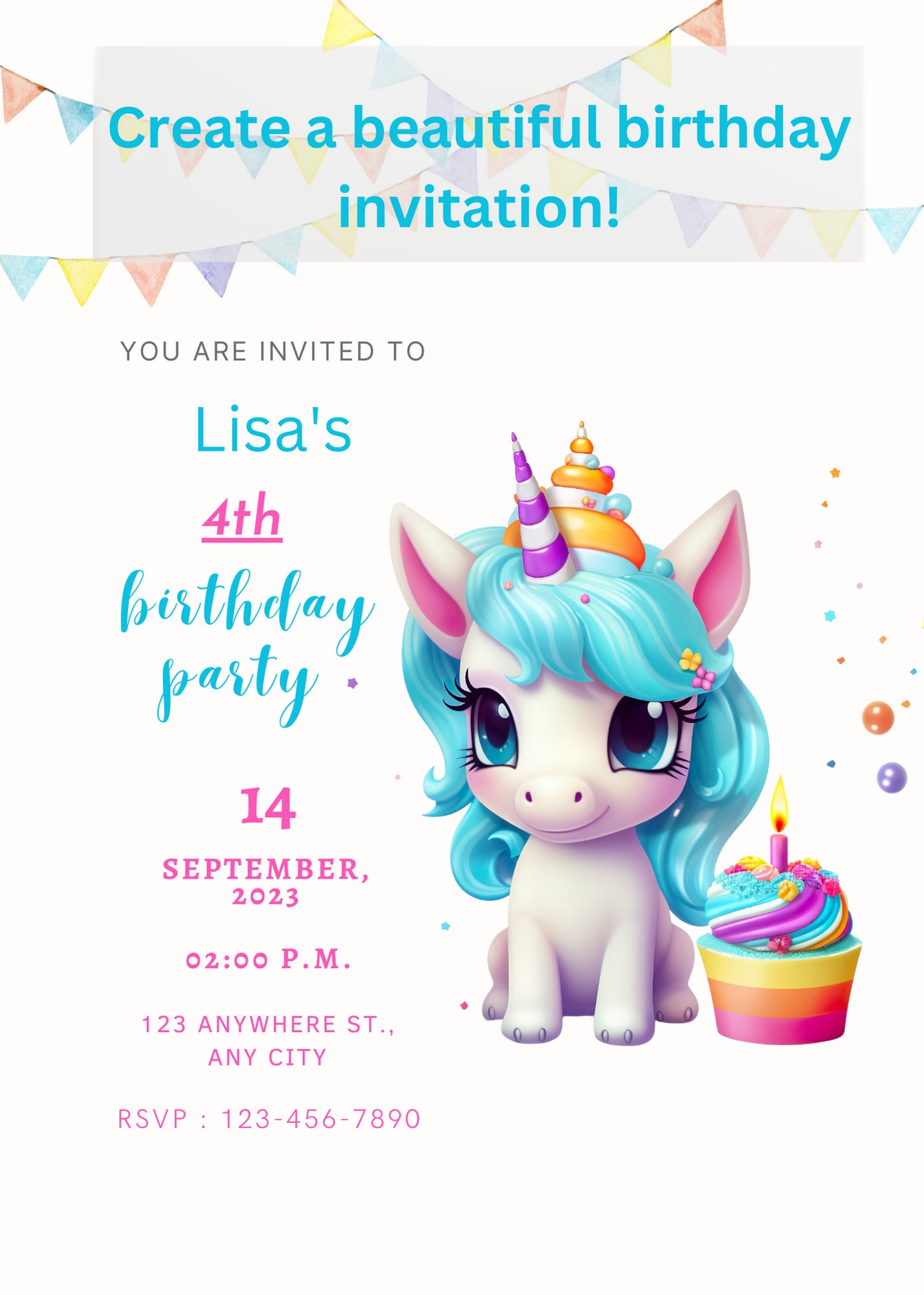 Unicorn Clipart, Cute Baby Unicorn With Cupcake, Birthday Style Unicorn ...