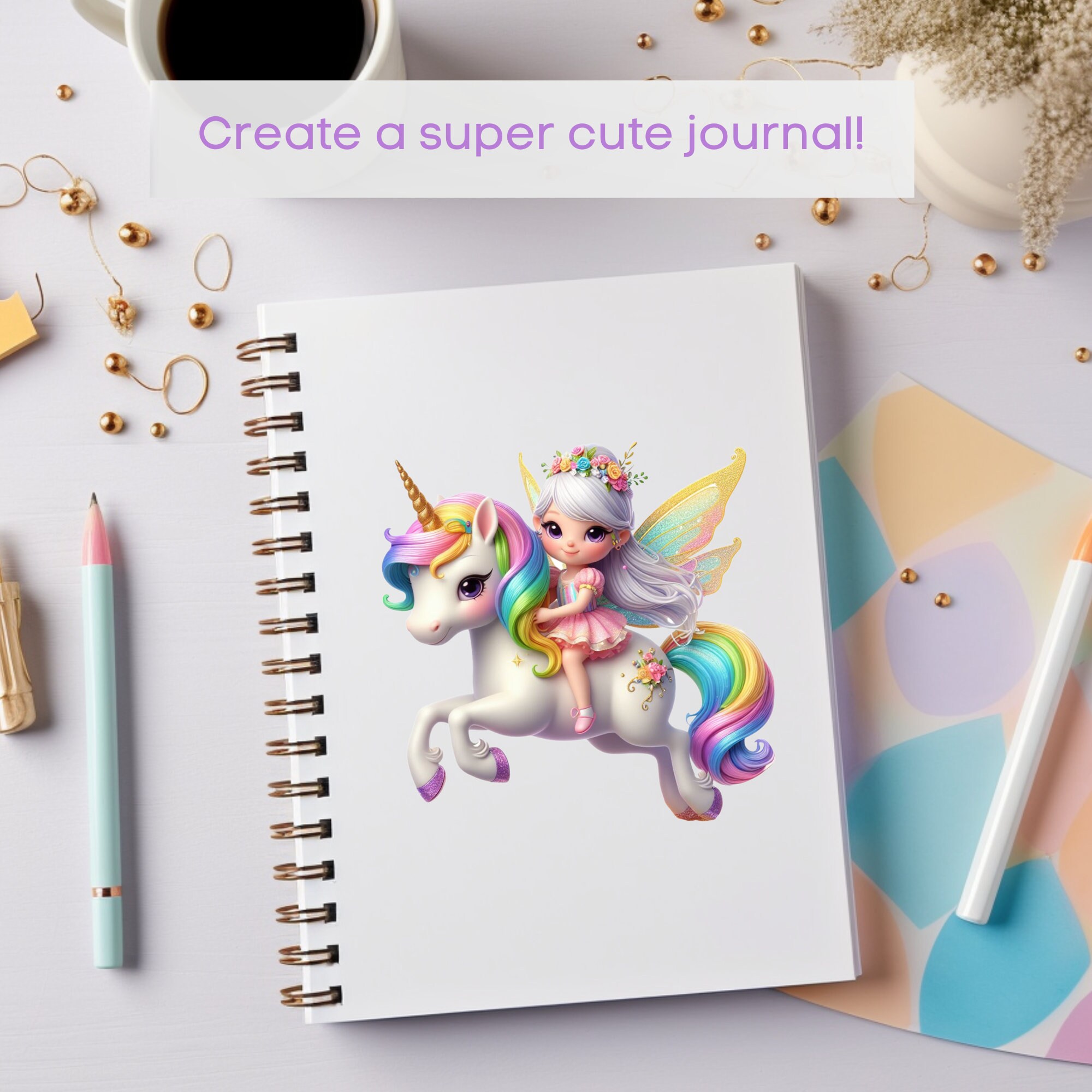 Cute Unicorn and Fairy Clipart, Unicorn PNG Instant Download ...