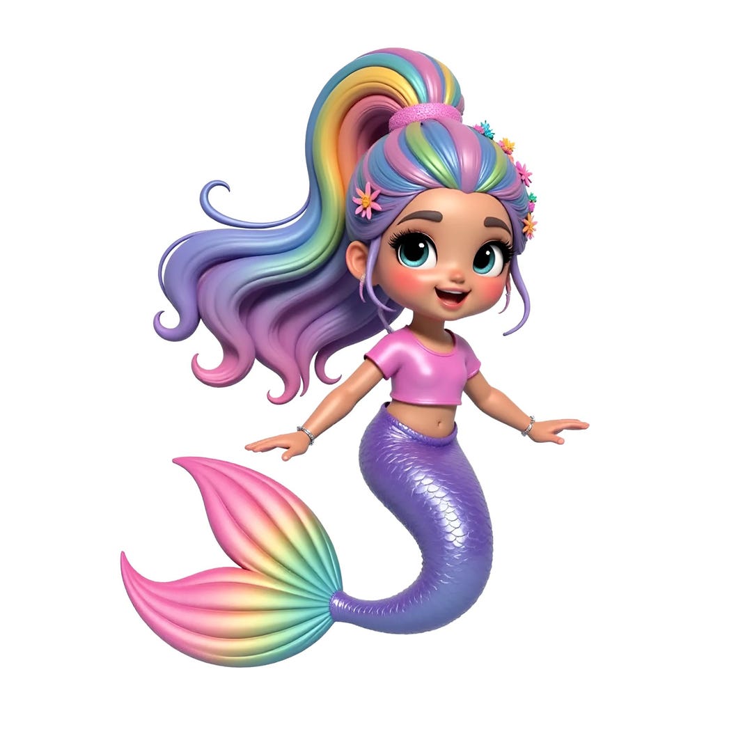 Mermaid Clipart, Rainbow Mermaid, Transparent Digital Download, Cute ...