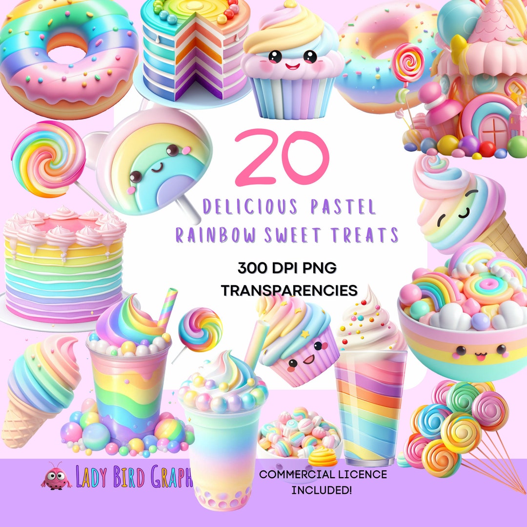 Cute Candy Clipart, Pastel Sweets PNG Bundle, Transparent Images ...