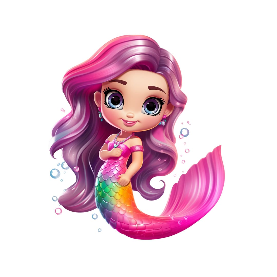 Mermaid, Cute Rainbow Pink Mermaid Clipart PNG, Under the Sea Instant ...