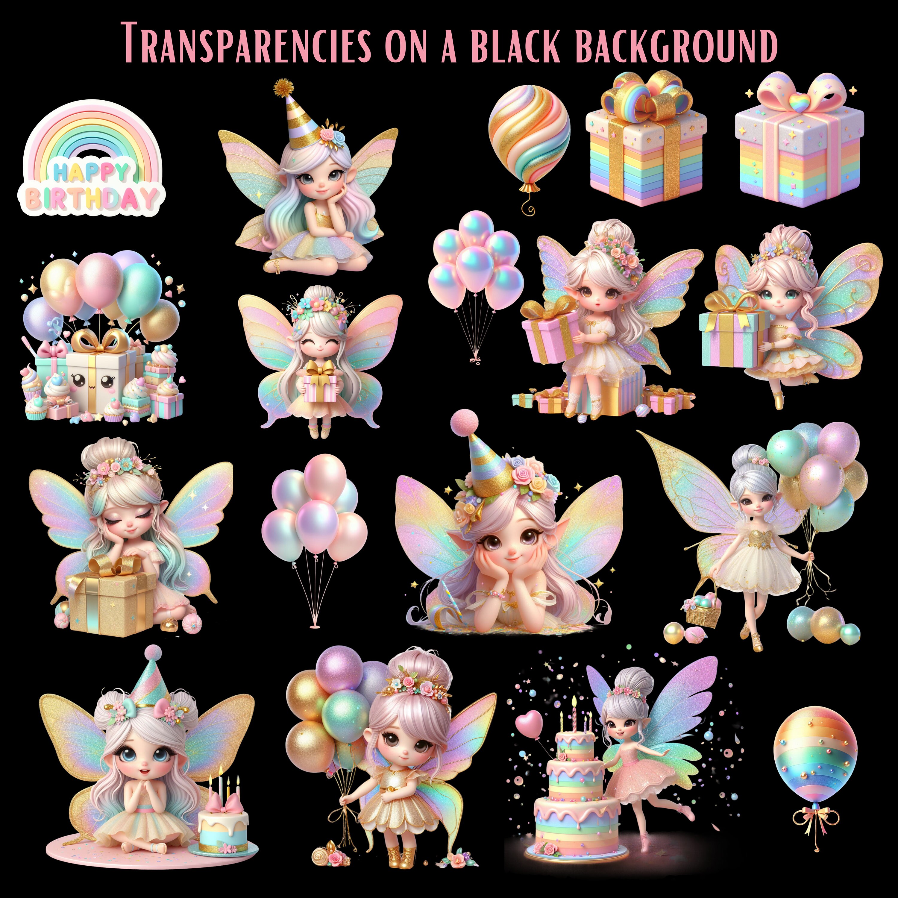 Fairy Birthday Clipart Bundle, Large Fairies PNG Birthday Bundle ...