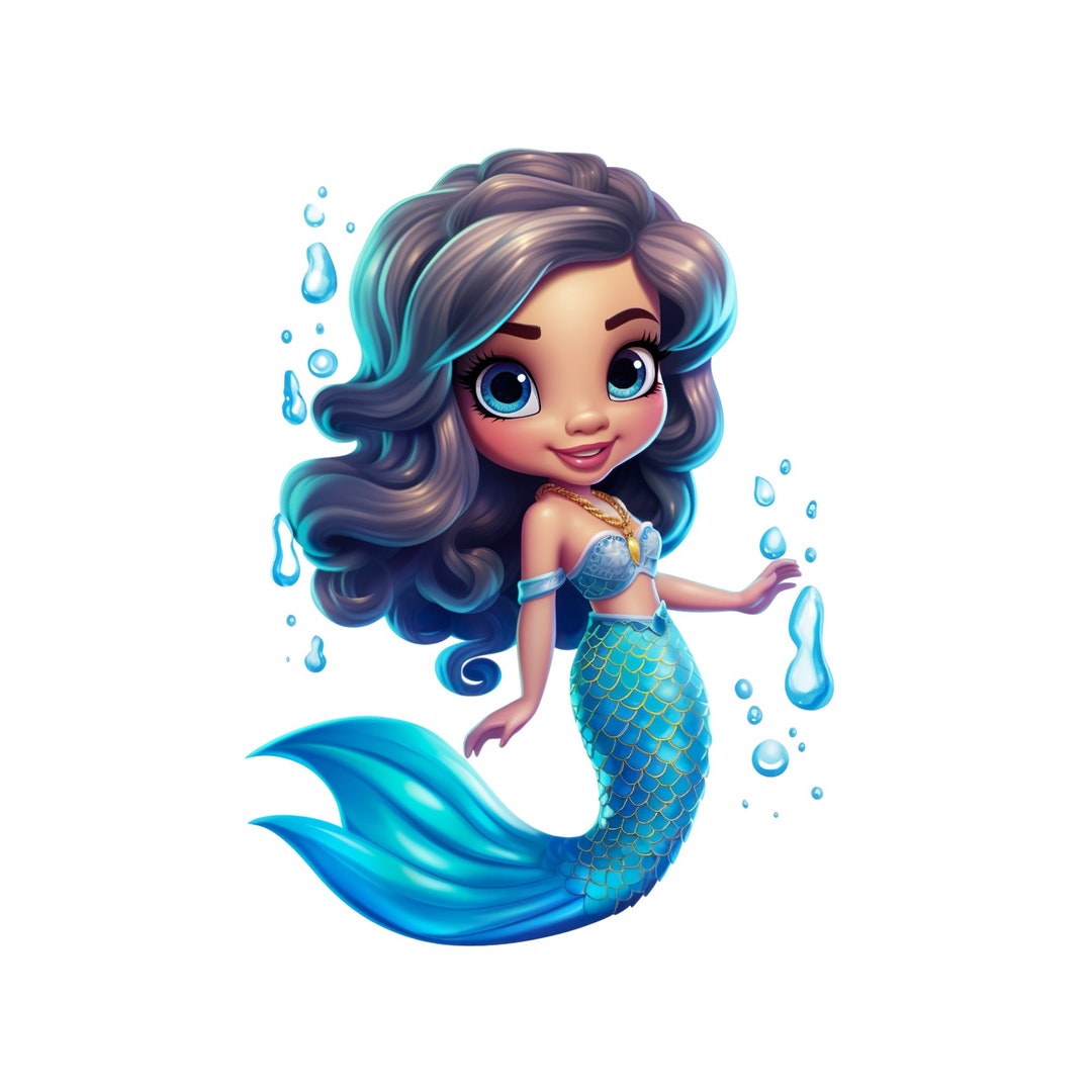 Mermaid Clipart, Mermaid PNG Jpeg Digital Download, Cute Blue Mermaid ...