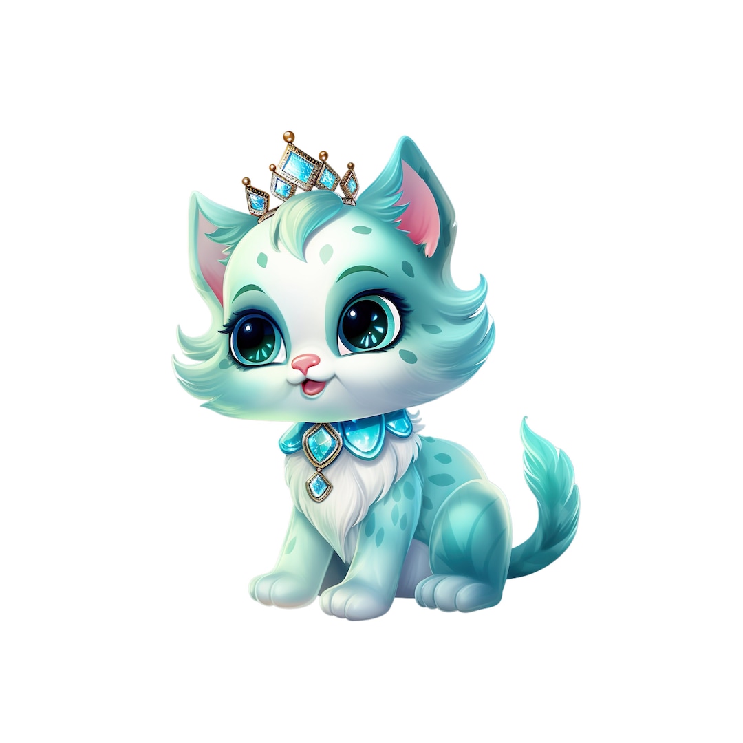 Princess Cat Clipart, Royal Cat PNG Digital Download, Aqua Princess ...