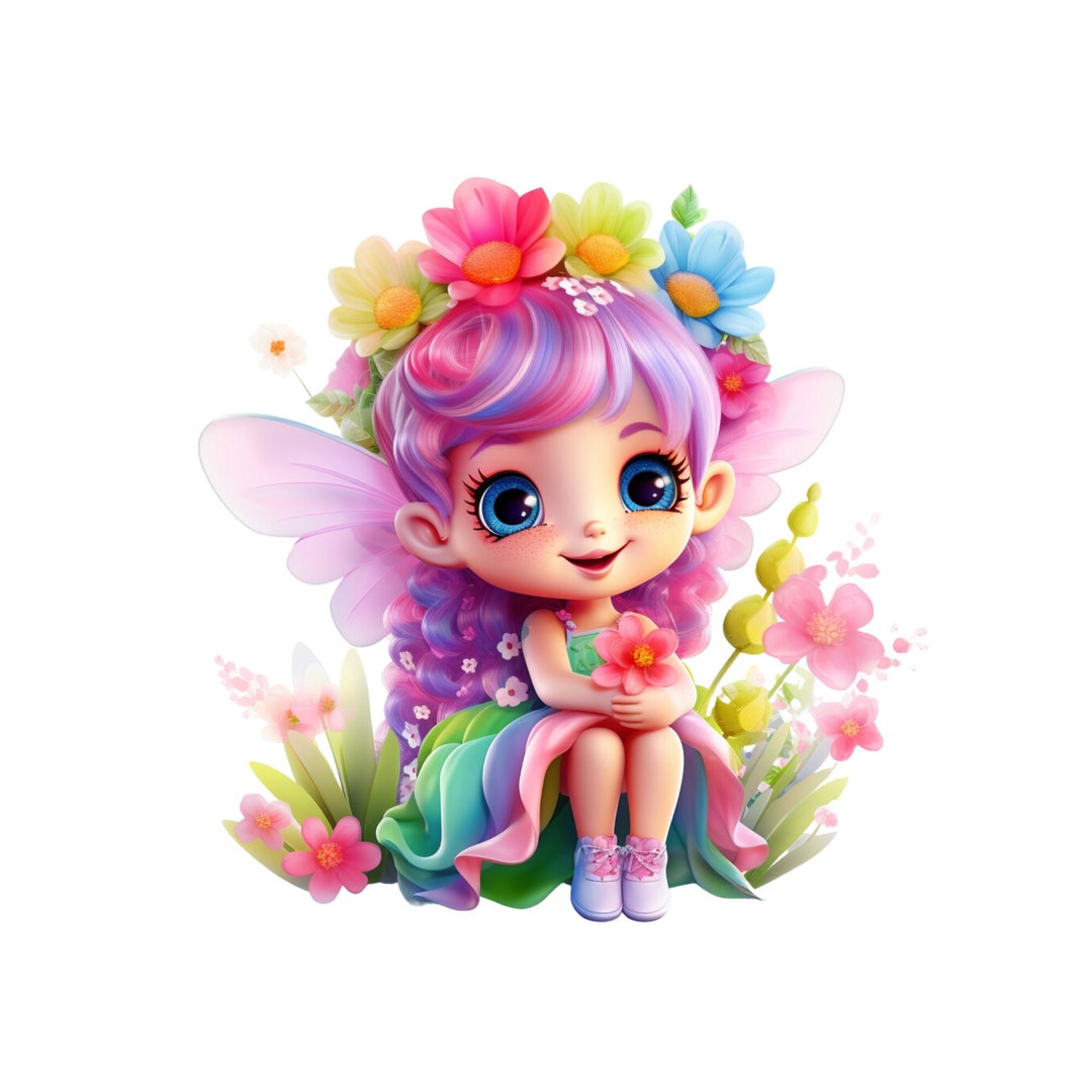 Fairy, Cute Rainbow Garden Fairy Clipart PNG, Instant Download ...