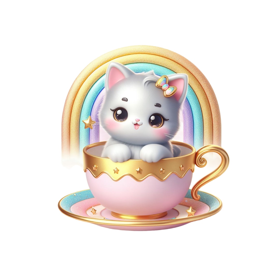 Cute Kitten Clipart, Colourful Cat in a Cup PNG, Kitten Instant ...