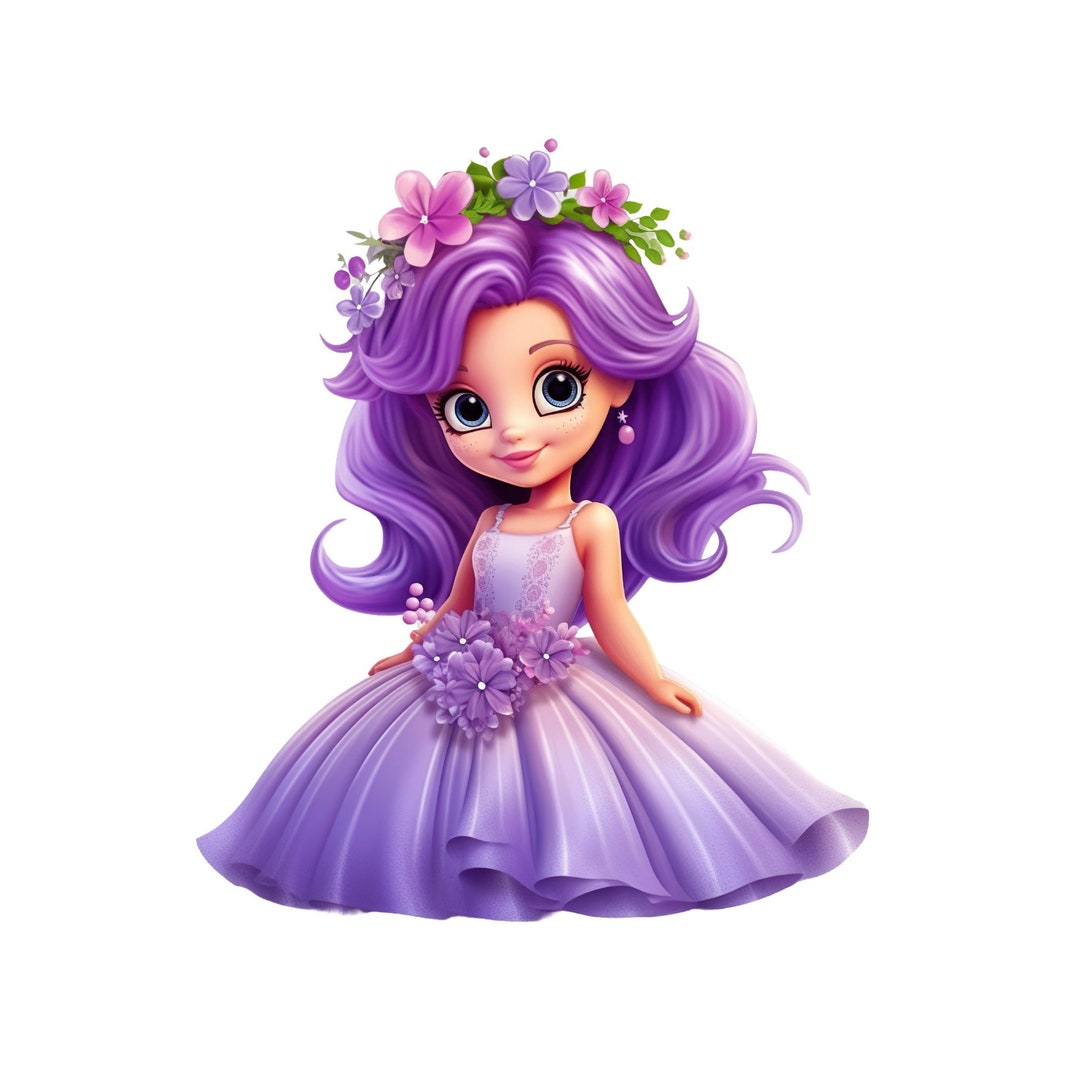 Cute Purple Princess Clipart, Princess PNG Graphic, Digital Download ...