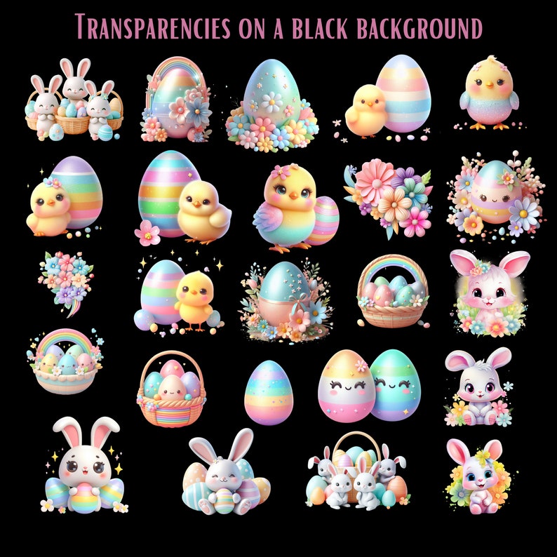Cute Easter Clipart Bundle, Large Bundle PNG Easter Bunny ...