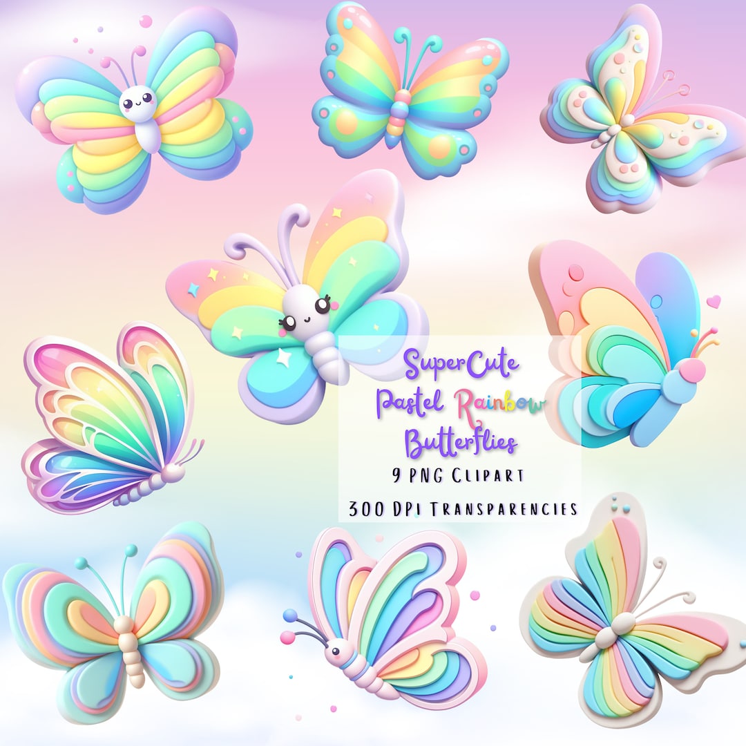 Cute Butterfly Clipart, Pastel Butterfly PNG Bundle, Transparent Images ...