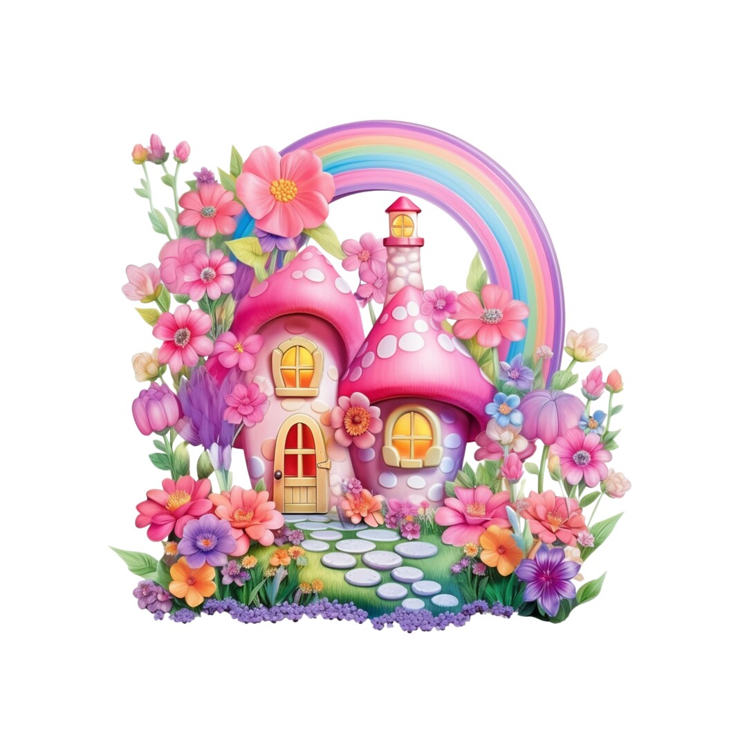Fairy House, Cute Rainbow Fairy Cottage Clipart, Fairy Tale Home ...