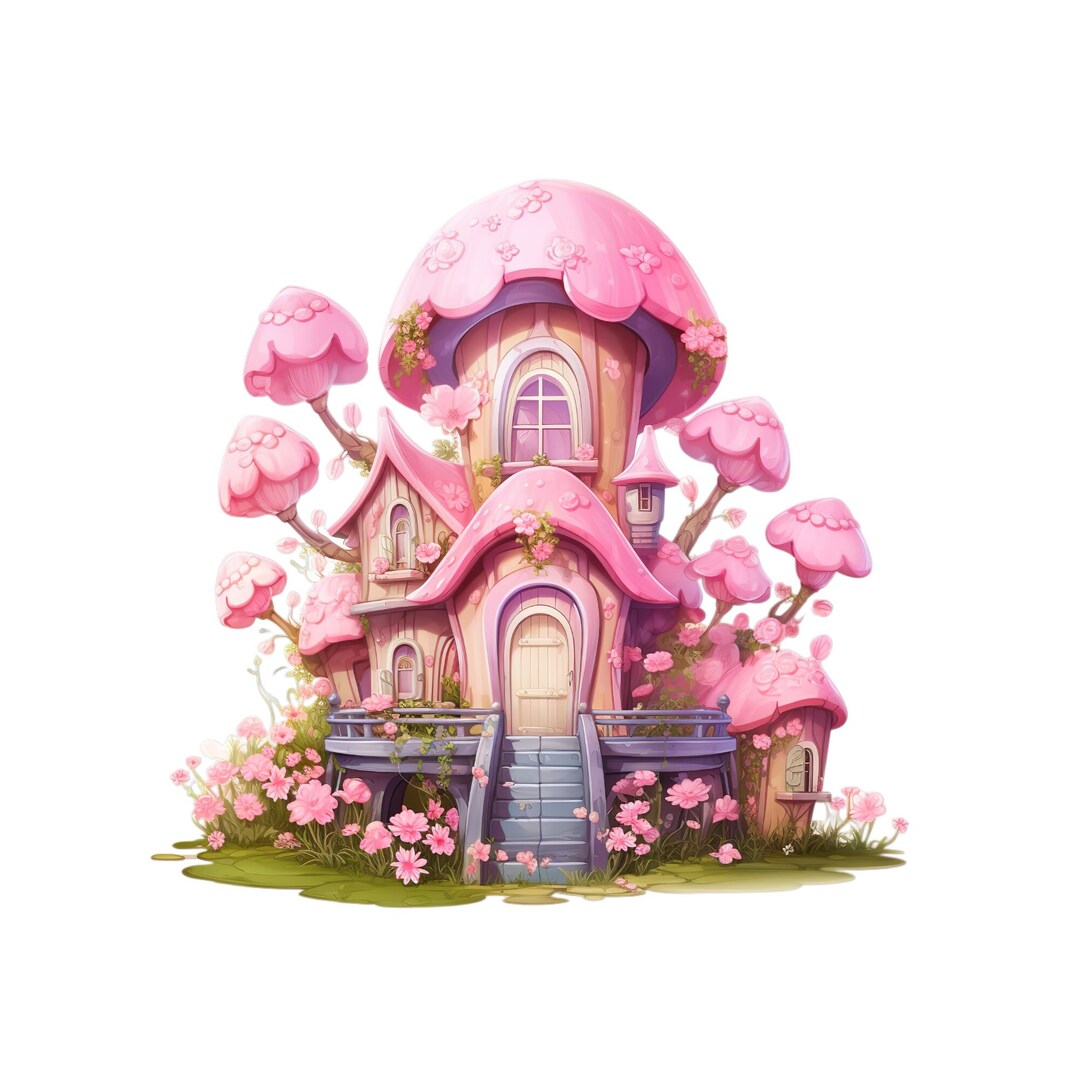 Pink Fairy House Clipart, Pink Fairy Mushroom House Transparency ...