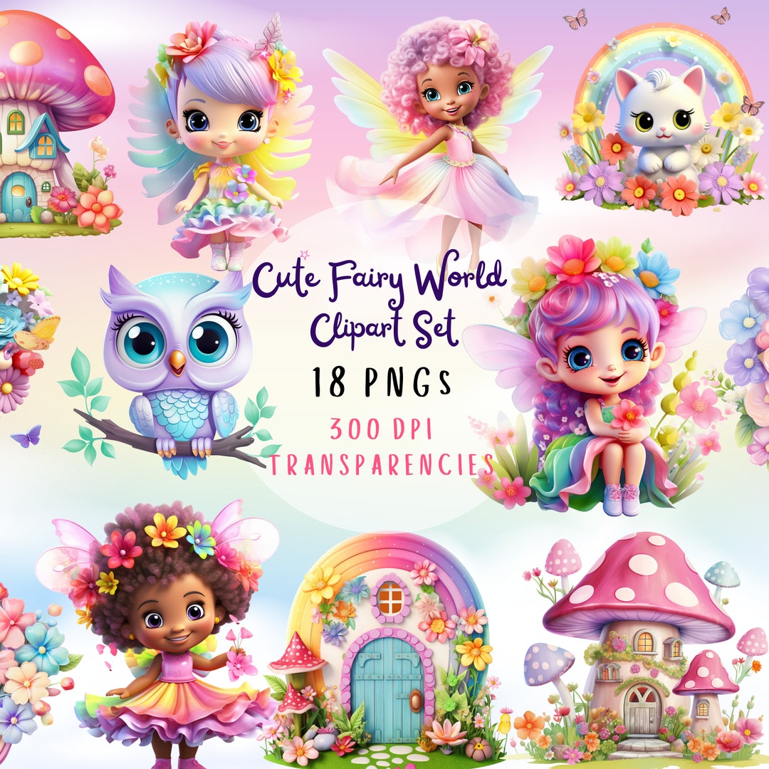 Cute Fairies Clipart, Fairy World PNG Bundle, Transparent Images ...