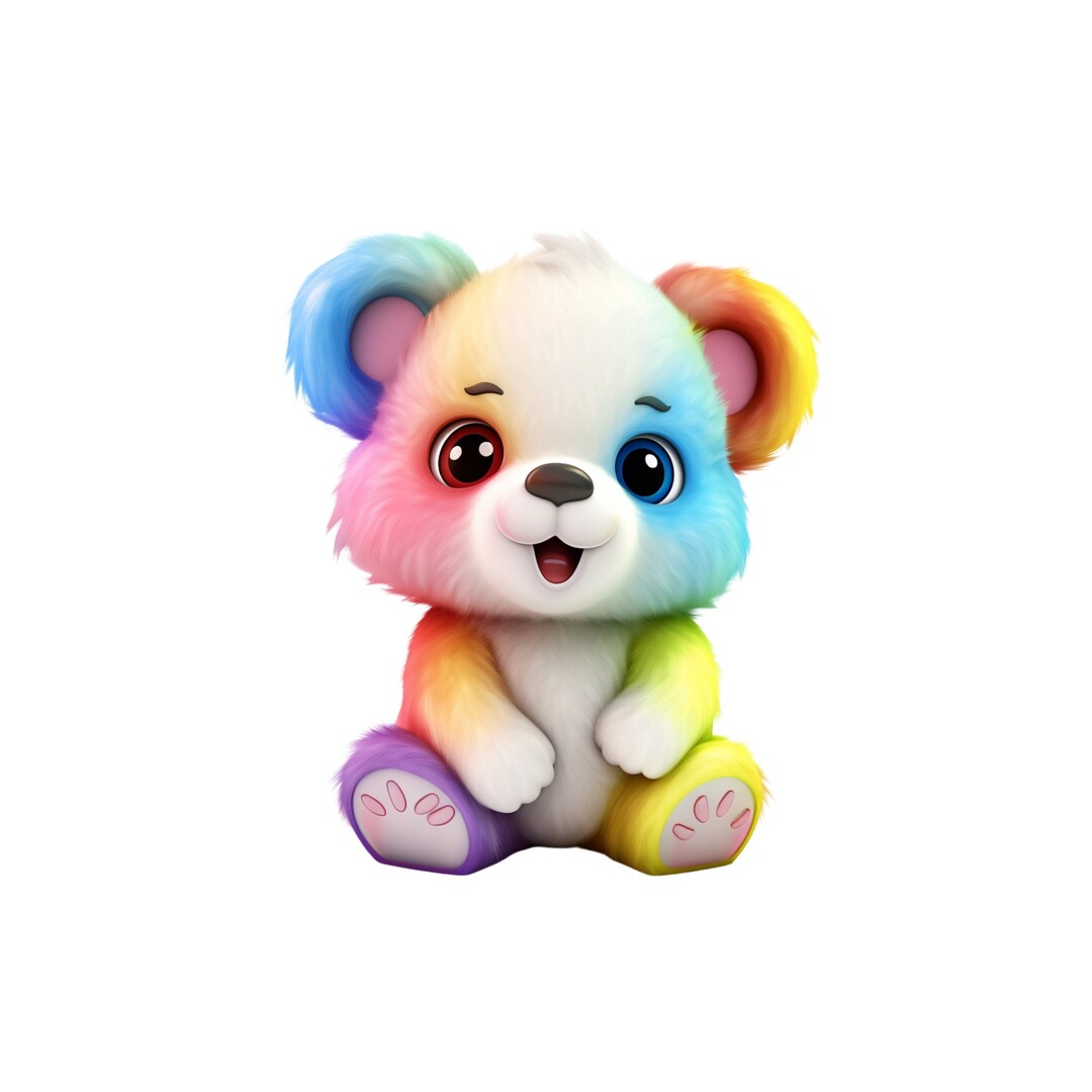 Teddy Bear Clipart, Cute Rainbow Teddy PNG Instant Download ...