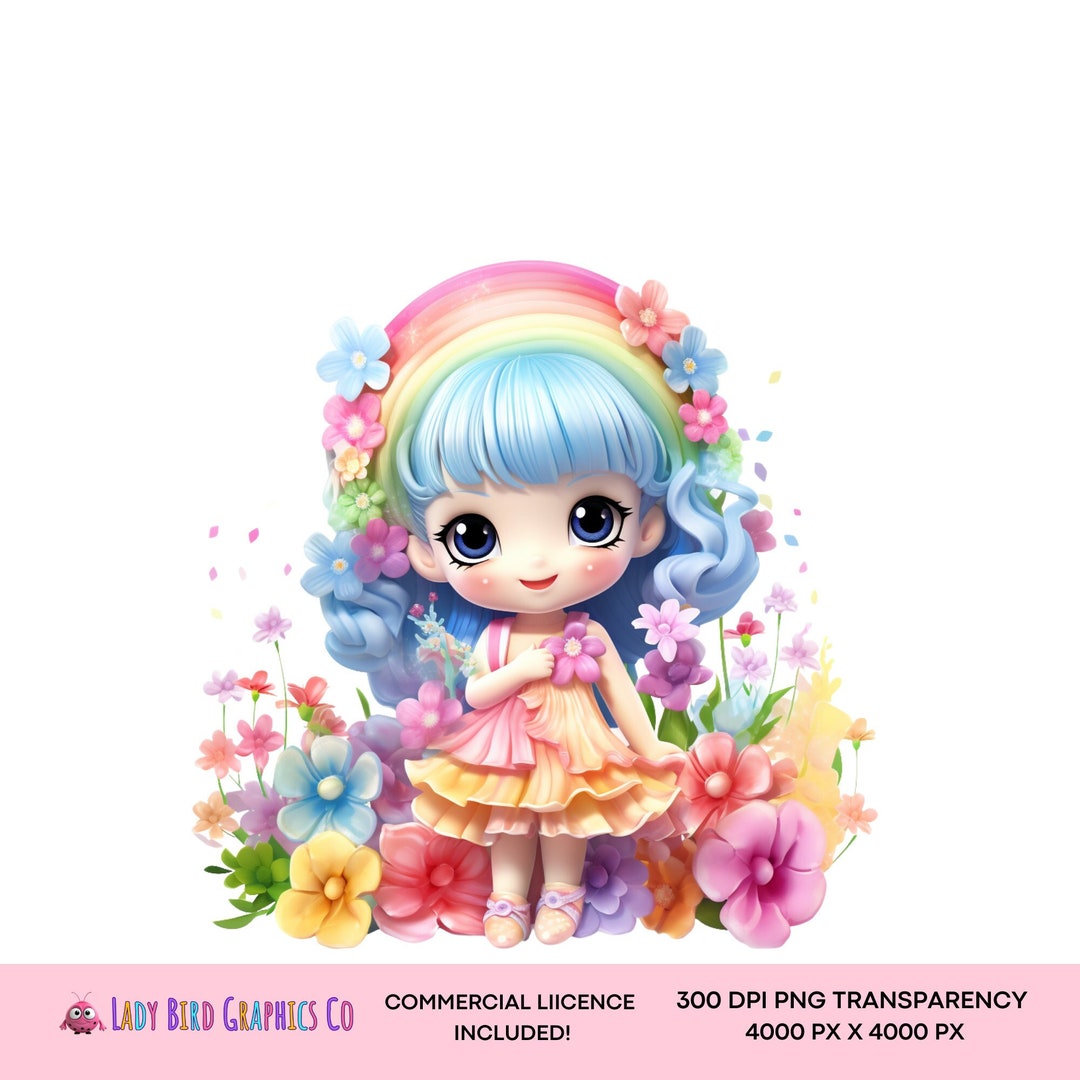Cute Kawaii Princess Clipart, Pastel Rainbow Princess PNG, Digital ...