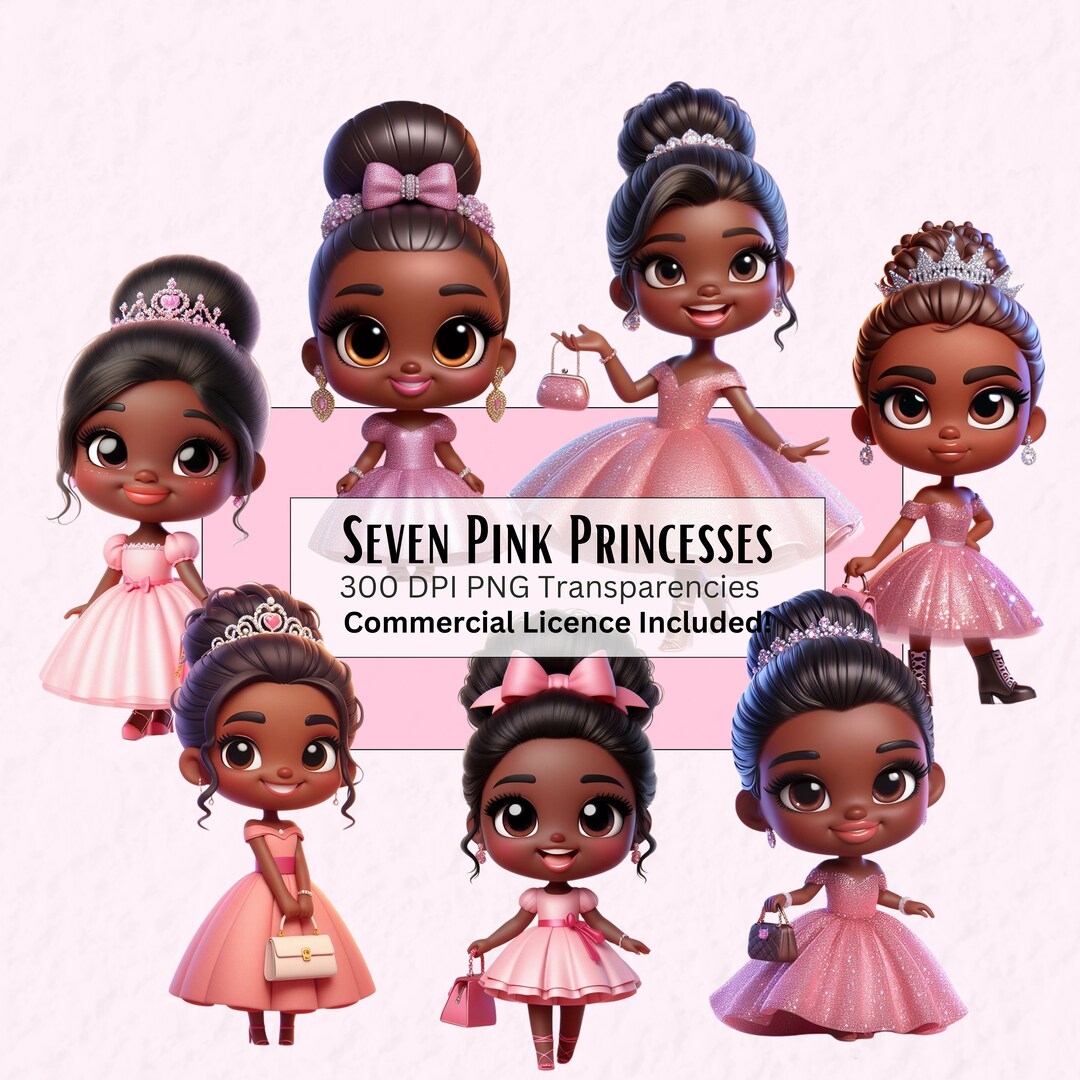 Cute Pink Princess Clipart Bundle, Afro Princess PNG Transparencies ...