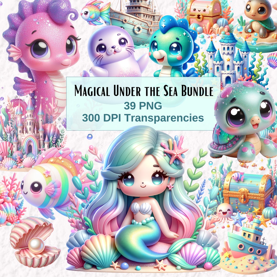 Undersea Clipart Bundle, Sea World PNG Bundle Transparencies, Mermaid ...