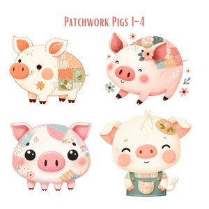 Cute Pigs Clipart, Patchwork Piglets PNG, Transparent Digital Download ...