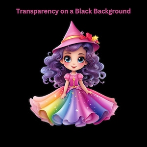Cute Witch, Halloween Clipart, Cute Pink and Rainbow Witch PNG ...